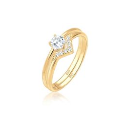 Elli Verlobungsring &raquo;Dreieck Zirkonia Wei&szlig; 2er-Set 925 Sterling Silber&laquo; Gold 54 mm Verlobungsring f&uuml;r Damen mit funkelndem Zirkonia in Diamantschliff