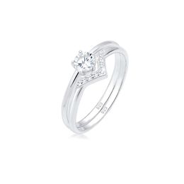 Elli Verlobungsring &raquo;Dreieck Zirkonia Wei&szlig; 2er-Set 925 Sterling Silber&laquo; Silber 56 mm Verlobungsring f&uuml;r Damen mit funkelndem Zirkonia in...