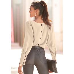 Lascana Langarmbluse mit Knopfleiste hinten, elegante Damenbluse, Business-Look creme 34 34 Runder Halsausschnitt