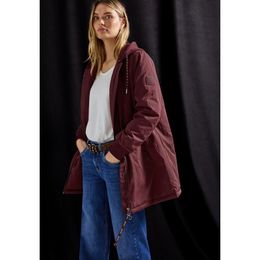 Street One Blouson mit Kapuze lang, mit abnehmbarer Kapuze mit Tunnelzug Light Mahagony Red 42 42 Seidig glänzende Damenjacke von Street One