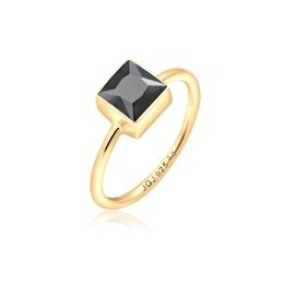 Elli Fingerring »Ring Bandring Viereck Geo Zirkonia 925 Silber vergoldet« Schwarz 56 mm Eleganter Ring aus 925 Sterling Silber, vergoldet