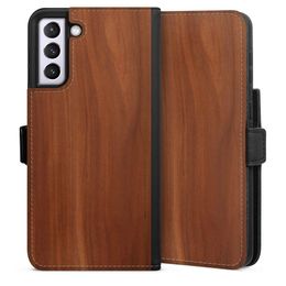 DeinDesign Galaxy S21+ 5G Handy Klapphülle Handyhülle aus Kunst Leder schwarz Flip Case Wooden Look Chestnut Wood Sideflip mit Lasche