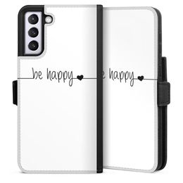 DeinDesign Galaxy S21+ 5G Handy Klapphülle Handyhülle aus Kunst Leder schwarz Flip Case Sayings Happiness Statement Sideflip mit Lasche
