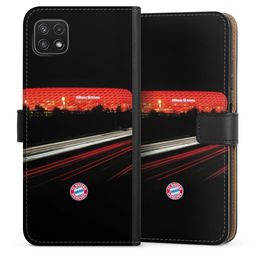 DeinDesign Galaxy A22 5G Handy Klapph&uuml;lle Handyh&uuml;lle aus Kunst Leder schwarz Flip Case Fc Bayern M&uuml;nchen Fcb Stadium Sideflip mit langer Lasche
