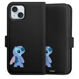 DeinDesign iPhone 15 Handy Klapph&uuml;lle Handyh&uuml;lle aus Kunst Leder schwarz Flip Case Disney Lilo & Stitch Merchandise Sideflip mit Lasche