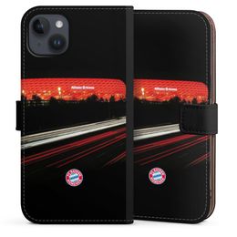 DeinDesign iPhone 14 Plus Handy Klapph&uuml;lle Handyh&uuml;lle aus Kunst Leder schwarz Flip Case Fcb Fc Bayern M&uuml;nchen Stadium Sideflip mit langer Lasche
