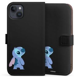 DeinDesign iPhone 14 Plus Handy Klapph&uuml;lle Handyh&uuml;lle aus Kunst Leder schwarz Flip Case Disney Lilo & Stitch Merchandise Sideflip mit langer Lasche