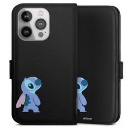 DeinDesign iPhone 14 Pro Handy Klapph&uuml;lle Handyh&uuml;lle aus Kunst Leder schwarz Flip Case Disney Lilo & Stitch Merchandise Sideflip mit langer Lasche