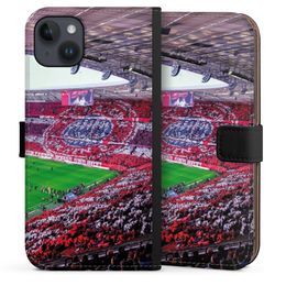 DeinDesign iPhone 14 Plus Handy Klapph&uuml;lle Handyh&uuml;lle aus Kunst Leder schwarz Flip Case Stadium Fcb Fc Bayern M&uuml;nchen Sideflip mit langer Lasche