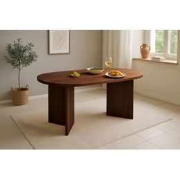 Esstisch oval mit gerader Kante 160x90 cm Akazienholz massiv Nussbaum V-Gestell aus Holz LAURIE