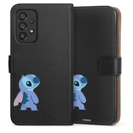 DeinDesign Galaxy A53 5G Handy Klapph&uuml;lle Handyh&uuml;lle aus Kunst Leder schwarz Flip Case Merchandise Disney Lilo & Stitch Sideflip mit langer Lasche