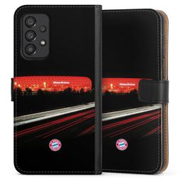 DeinDesign Galaxy A33 5G Handy Klapph&uuml;lle Handyh&uuml;lle aus Kunst Leder schwarz Flip Case Fc Bayern M&uuml;nchen Fcb Stadium Sideflip mit langer Lasche