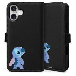 DeinDesign iPhone 16 Plus Handy Klapph&uuml;lle Handyh&uuml;lle aus Kunst Leder schwarz Flip Case Disney Lilo & Stitch Merchandise Sideflip mit Lasche