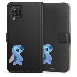 DeinDesign Galaxy A12 Handy Klapph&uuml;lle Handyh&uuml;lle aus Kunst Leder schwarz Flip Case Merchandise Disney Lilo & Stitch Sideflip mit langer Lasche