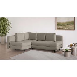 Ecksofa Home Affaire "LENNARA Schlafsofa mit Bettkasten, Ma&szlig;e B/T/H: 234/179/85 cm", beige (taupe), B:234cm H:85cm T:179cm, 100% Polyester, Sofas, Ecksofa, L-Form mit Ottomane rechts/links, mit Wellenunterfederung