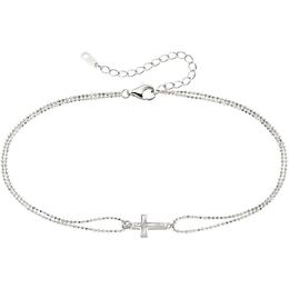 Fußkette "Schmuck Geschenk Silber 925 Fusskettchen mit Kreuz", beige (silberfarben, perlmuttfarben), ANISTON JEWELRY & WATCHES, Fußketten, Silber 925 (Sterlingsilber), mit Perlmutt (synth.)