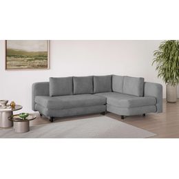 Ecksofa Home Affaire "LENNARA Schlafsofa mit Bettkasten, Ma&szlig;e B/T/H: 234/179/85 cm", grau (dunkelgrau), B:234cm H:85cm T:179cm, 100% Polyester, Sofas, Ecksofa, L-Form mit Ottomane rechts/links, mit Wellenunterfederung