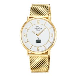 Funkuhr MASTER TIME "Advanced", goldfarben, Armbanduhren, Herren, Quarzuhr, Armbanduhr, Herrenuhr, Edelstahlarmband, analog, digital
