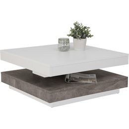 Couchtisch Home Affaire "BEN", weiß (weiß, beton dunkel), B:67cm H:39cm T:67cm, Tische, mit drehbarer Platte