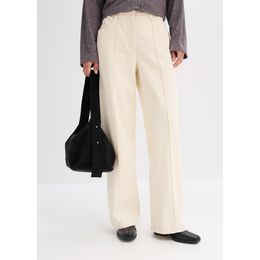 bonprix Twillhose aus reiner Baumwolle, beige, Gr.50, L&auml;ssige Twillhose mit weitem Bein und seitlichen Taschen, aus 100% Baumwolle