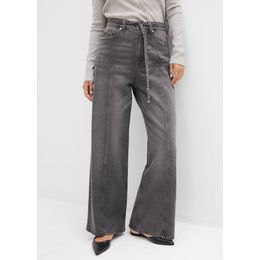 bonprix Wide-Leg-Jeans High Waist, grau, Gr.52, Wide-Leg-Jeans High Waist, 99% Baumwolle