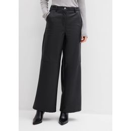 bonprix Lederimitat-Hose, schwarz, Gr.40, Ausgestellte Lederimitat-Hose mit farblich passenden Steppn&auml;hten auf Knieh&ouml;heLederimitat