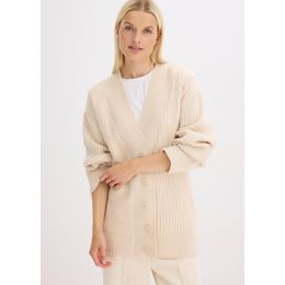 bonprix Cardigan mit Rippstrickmuster, beige