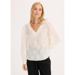 bonprix Bluse mit floralem Strukturmuster, beige
