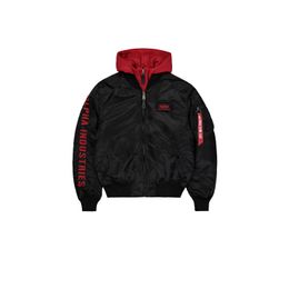 Bomberjacke Alpha Industries "MA-1 D-Tec Sleeve Embroidery", Herren, Gr. L, schwarz (schwarz, rot), Obermaterial: 100% Nylon, Futter: 100% Nylon, Kapuze: 75% Baumwolle, 25% Polyester, F&uuml;llung: 100% Polyester, Jacken Bomberjacke
