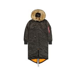 Winterjacke Alpha Industries "Long Fishtail W", Damen, Gr. XS, schwarz (schwarz olive), Obermaterial: 100% Nylon; Futter: 100% Nylon; F&uuml;llung: 100% Polyester, Jacken Winterjacke