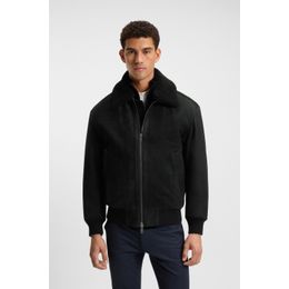 Bomberjacke BOSS Orange "Jonier", Herren, Gr. 54, schwarz (schwarz001), Obermaterial: 100% Schafsleder, unifarben, Rippbündchen, Jacken, aus Velourleder, abnehmbarer Kragen