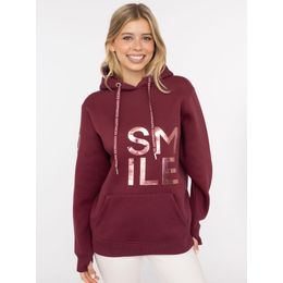 Hoodie Zwillingsherz ""Alissa Shiny"", Damen, Gr. L/XL, rot (bordeaux), angeraute Sweatware, Obermaterial: 50% Baumwolle, 50% Polyester, Modisch, Sweatshirts, glänzender Print, Daumenloch, Kordel, gesticktes Herz am Ärmel