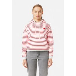 Kapuzensweatshirt Pieces "PCCHILLI LS HOODIE STRIPES EMB NOOS BC", Damen, Gr. M, weiß (cloud dancer stripes:tangerine tango, heart emb), Sweatware, Obermaterial: 50% Baumwolle, 50% Polyester, bedruckt, gestreift, regular fit normal, Rundhals, Bündchen, Sweatshirts