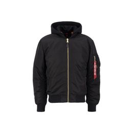 Bomberjacke Alpha Industries "MA-1 Zip Hood Back EMB", Herren, Gr. L, schwarz, Obermaterial: 100% Nylon, Futter: 100% Nylon, Kapuze: 75% Baumwolle, 25% Polyester, Füllung: 100% Polyester, Jacken