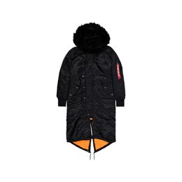 Winterjacke Alpha Industries "Long Fishtail W", Damen, Gr. S, schwarz, Obermaterial: 100% Nylon; Futter: 100% Nylon; F&uuml;llung: 100% Polyester, Jacken Winterjacke