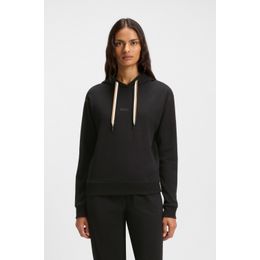Hoodie BOSS "CP Stripe Hoodie", Damen, Gr. L, schwarz (schwarz 001), Sweatware, Obermaterial: 48% Baumwolle, 48% Lyocell, 4% Polyamid, regular fit normal, hoch geschlossener Ausschnitt, weit Bündchen mit Kordelzug, Sweatshirts, mit kontrastfarbener Kordel