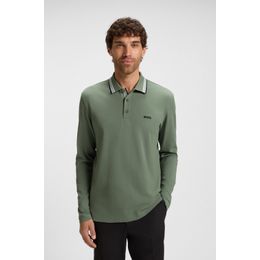 Langarm-Poloshirt BOSS Green "Plisy", Herren, Gr. XL, open grün359, Jersey, Obermaterial: 100% Baumwolle, unifarben, regular fit hüftlang, V-Ausschnitt, eingesetzt normaler Saum, Shirts, mit Streifen am Kragen
