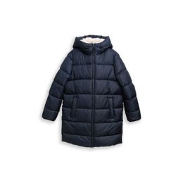 Tom Tailor Denim Damen Puffer-Mantel mit Kapuze, blau, Uni, Gr. XL