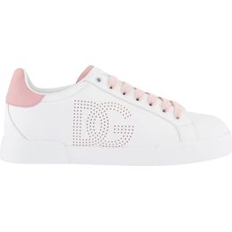 Dolce & Gabbana Dolce&Gabbana Low-Top Sneaker - Dames Portofino Sneaker Wit/Roze - Gr. 38 (EU) - in Wei&szlig; - f&uuml;r Damen