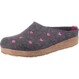 Haflinger Hausschuh 'Grizzly Cuoricino' Damen Größe 40 anthrazit / pink