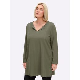 sheego Gro&szlig;e Gr&ouml;&szlig;en Longshirt mit V-Schlitz und Krempel&auml;rmeln, khaki, Gr&ouml;&szlig;e 48/50 - Damen