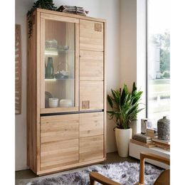 Pharao24.de Esszimmervitrine Standvitrine mit Hirnholz Applikation 205 cm hoch