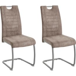 Esszimmerstuhl Hela "Ulla", braun (vintage schlamm, silberfarben), B:43cm H:98cm T:59cm, 100% Polyester, Stühle, Schwingstuhl, 2 oder 4 Stück