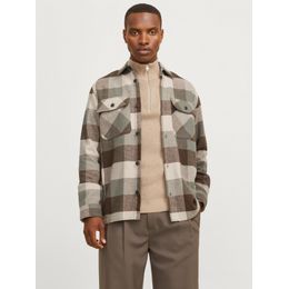 Jack & Jones Langarmhemd JACK & JONES "JPRRAYMOND MELANGE CHECK LS OVERSHIRT SN", Herren, Gr. S, N-Gr, grün (agave grün), Web, Obermaterial: 100% Baumwolle, gemustert, comfort fit normal, Hemden