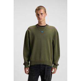 Rundhalspullover HUGO BLUE "San Casey", Herren, Gr. M, grün (open grün345), Strick, Obermaterial: 50% Baumwolle, 50% Polyacryl, unifarben, relaxed fit normal, Rundhals, Bündchen, Pullover, relaxed fit
