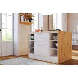 respekta K&uuml;cheninsel &raquo;Anton&laquo; Breite 124 cm, mit Soft-Close K&uuml;che: wei&szlig; + Front: L&auml;rche Wei&szlig; Nachbildung + Korpus: Wildeiche Nachbildung +...