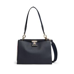 Tommy Hilfiger Satchel »TH HER MED SATCHEL CORP«, Damen Umhängetasche, Tragetasche mit Flaggenstreifen an der Seite dunkelblau