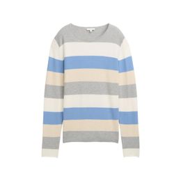 Tom Tailor Damen Strickpullover mit Rundhalsausschnitt, beige, Gestreift, Gr. XXL