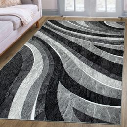 my home Teppich &raquo;Livil, modernes Wellen-Design&laquo; rechteckig 8 mm H&ouml;he 3D-Effekt, Kurzflor, Wohnzimmer, Esszimmer, Schlafzimmer grau Obermaterial:...
