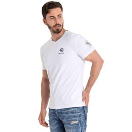 Cipo & Baxx CIPO & BAXX V-Shirt mit Markenlabel in Samt-Optik white XL XL Kurzarm, ideal für wärmere Tage